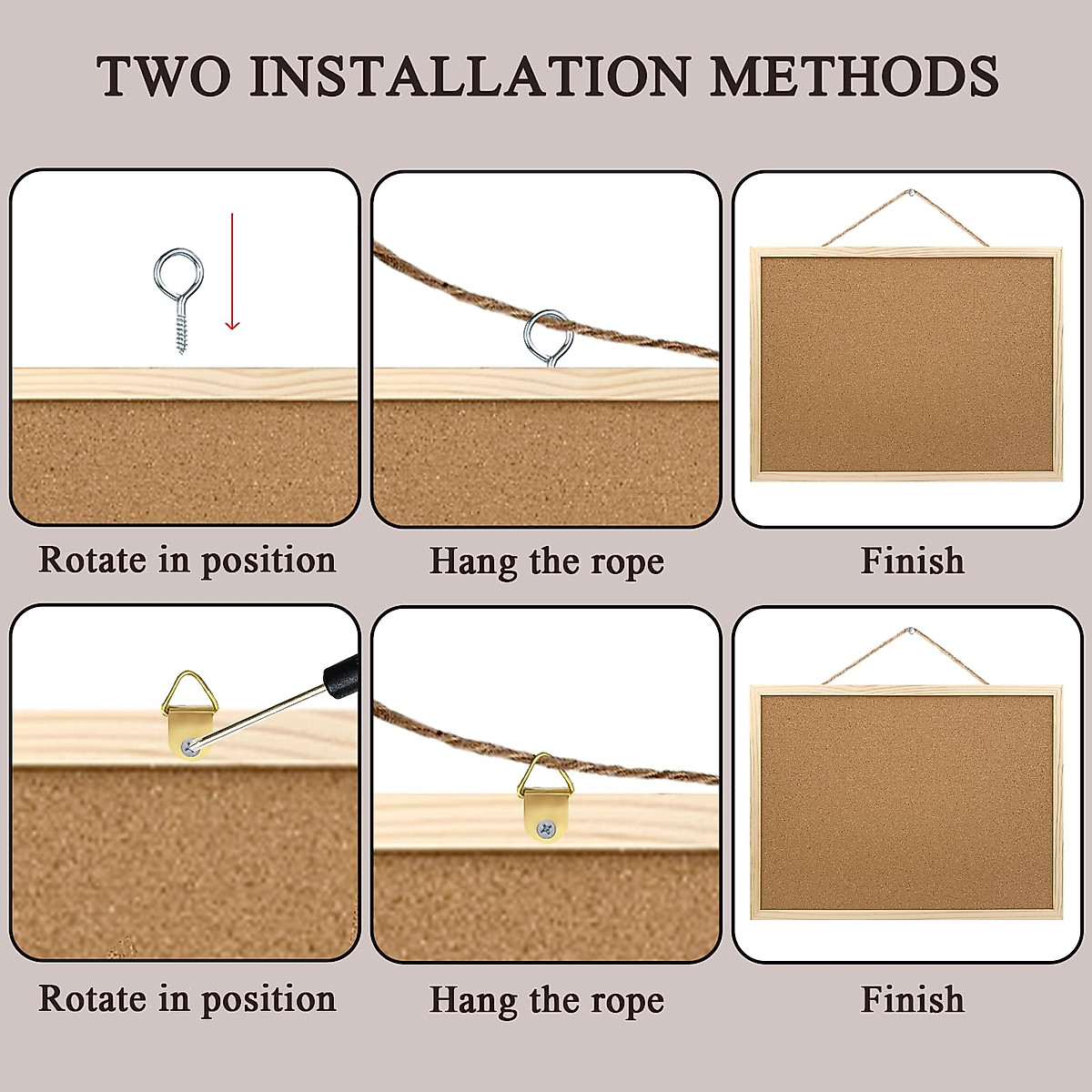 Cork Board Bulletin Board, 15.7"X 12" pin Boards for Walls, Oak Wood Finish Frame, Wall Mounted Cork Board for Office Home and School(Pins, Eye Bolts, gaskets, Screws)