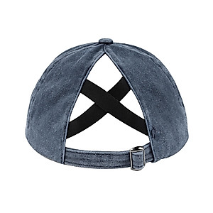 Zylioo XXL Vintage Messy Bun Ponycap,Adjustable Pigment Dyed Ponytail Baseball Hat,Denim Breathable Dad Hats