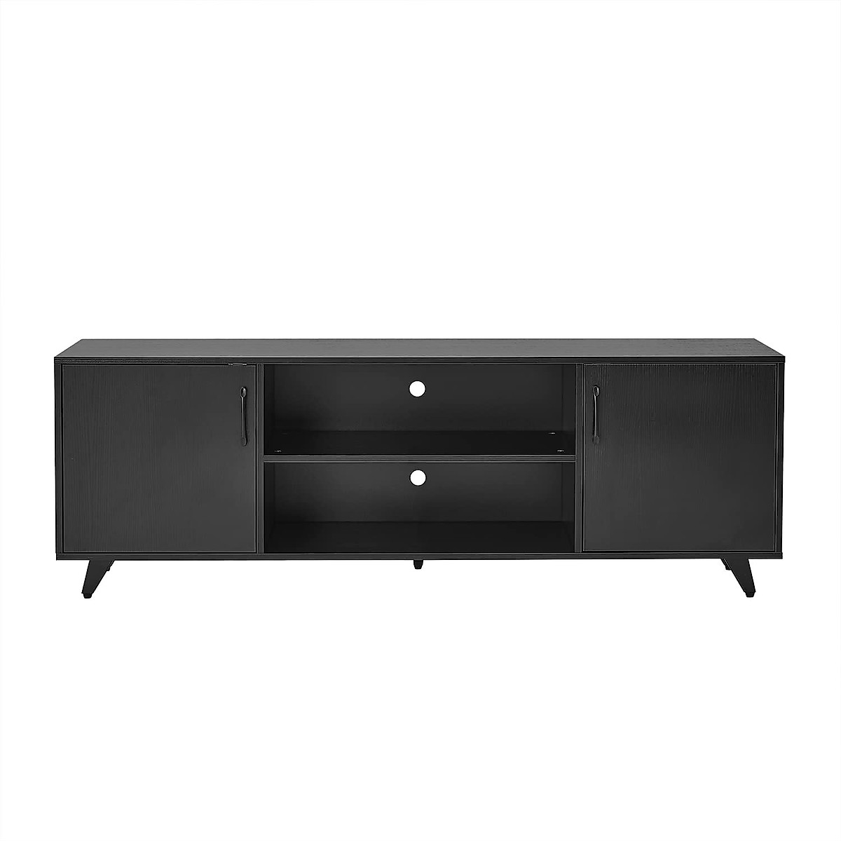 Panana TV Stand Television Stands TV Console Unit with Shelf and 2 Doors Storage Cabinets for Living Room Bedroom for TVs up to 70 Inches (Black, 62.99 inch)