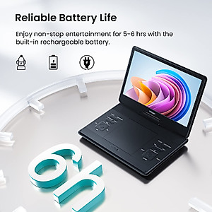 ieGeek 15.9" Portable DVD Player - with 14.0" Large HD Screen, 6 Hours Rechargeable Battery, High Volume Speakers, Region Free, Support USB/SD/Headphone/Sync TV and Multiple Formats, Slow Play - Black