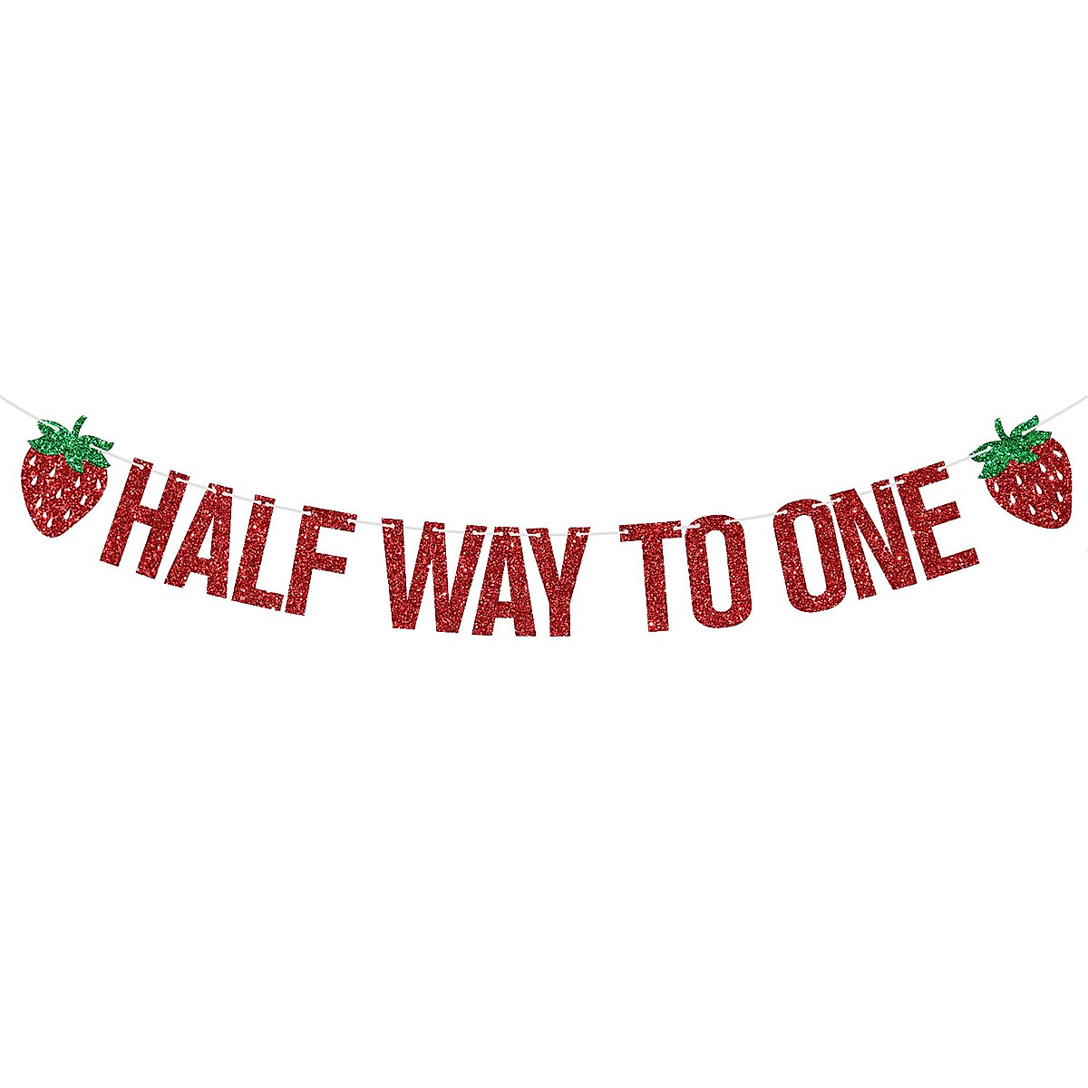 Strawberry Half Way to One Banner, 6 Months Birthday Decorations, Berry Sweet Half Birthday, Strawberry Themed Baby Shower Party Decorations, Red Glitter
