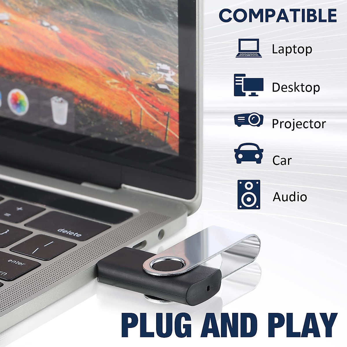 Aoriher 50 Pack USB 2.0 Flash Drives Bulk, Portable USB Thumb Drives with Lanyards, Swivel Flash Drives Thumb Drives for Office School Data Storage (Black, Silver, 2GB)