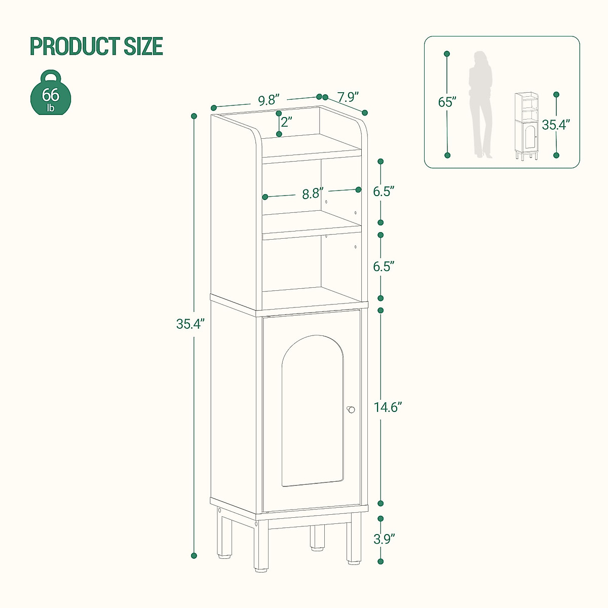 Hzuaneri Bathroom Storage Cabinet, Small Corner Floor Cabinet with Door and Shelves, Narrow Toilet Paper Cabinet, Bathroom Organizer with Adjustable Shelf, for Small Spaces, Greige BC38205G