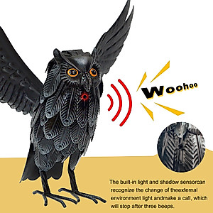 Natelf Solar Owl Decoy Sculptures & Statues Halloween Decoration, Standing Metal Bird Deterrent to Scare Birds Squirrels Away for Outdoor Garden Yard Patio, Black