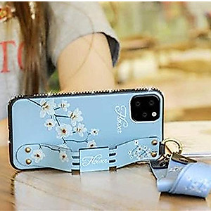 for iPhone 13 Pro Max Case Girl Woman Design,Luxury Glitter Cute Flower Slim TPU Bumper Cover with Loopy Ring,Foldable Wrist Strap Stand Phone Case with Neck Lanyard for iPhone 13 Pro Max 6.7'' Red