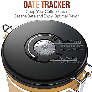 CafetastiQ 38oz / 22oz Coffee Canister – Airtight Stainless Steel Storage Container with Date Tracker & Scoop, Sealed Jar for Grounds, Beans, Tea, Flour, Cereal, and Sugar (Yellow Morning, 38OZ)