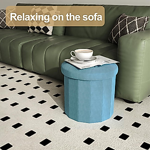 Ablon Velvet Storage Ottoman, Round Storage Boxes with Soft Padded Seat, Folding Footrest and Organizer for Living Room, Bedroom, Entryway and Dorm