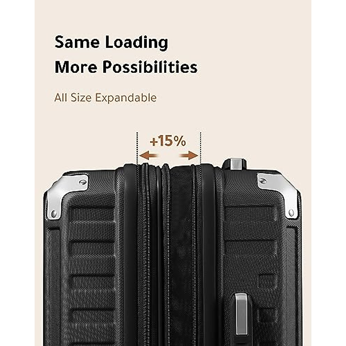 LUGGEX PC Carry On Luggage Sets 2 Piece - Hard Shell Expandable Suitcase Sets - 4 Metal Corner Hassle-Free Travel (Black Suitcase)