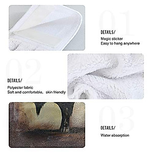 ATTX Set of 2 Standing Side View Bison Oil Painting Hanging Tie Towels Absorbent Soft Coral Velvet Kitchen Hand Towel Dish Wipe Cloth for Kitchen Bathroom