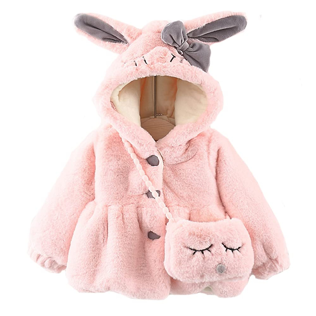 Plustrong Baby Toddler Girls Winter Coat Faux Fur Fleece Jacket Rabbit Coats for Girls (Pink bunny,100(18-24 Months)