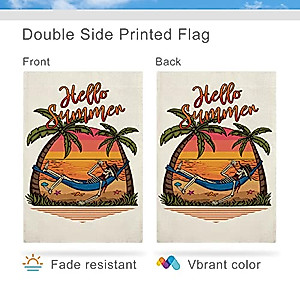 CMEGKE Hello Summer Garden Flag Cool Skull Skeleton Summer Yard Flag Pool Signs Summer Garden Flag Beach Party Vertical Double Sided Burlap Party Holiday Yard Home Farmhouse Outside Decor 12.5 x 18 In