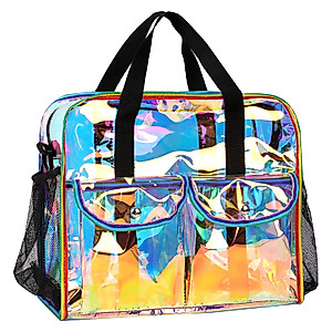 MOFASVIGI Clear Bag Stadium Approved, Portable Tote Transparent Adjustable Crossbody Shoulder Bag Waterproof Handbag for Gym, Work, Concerts, Sports, Travel