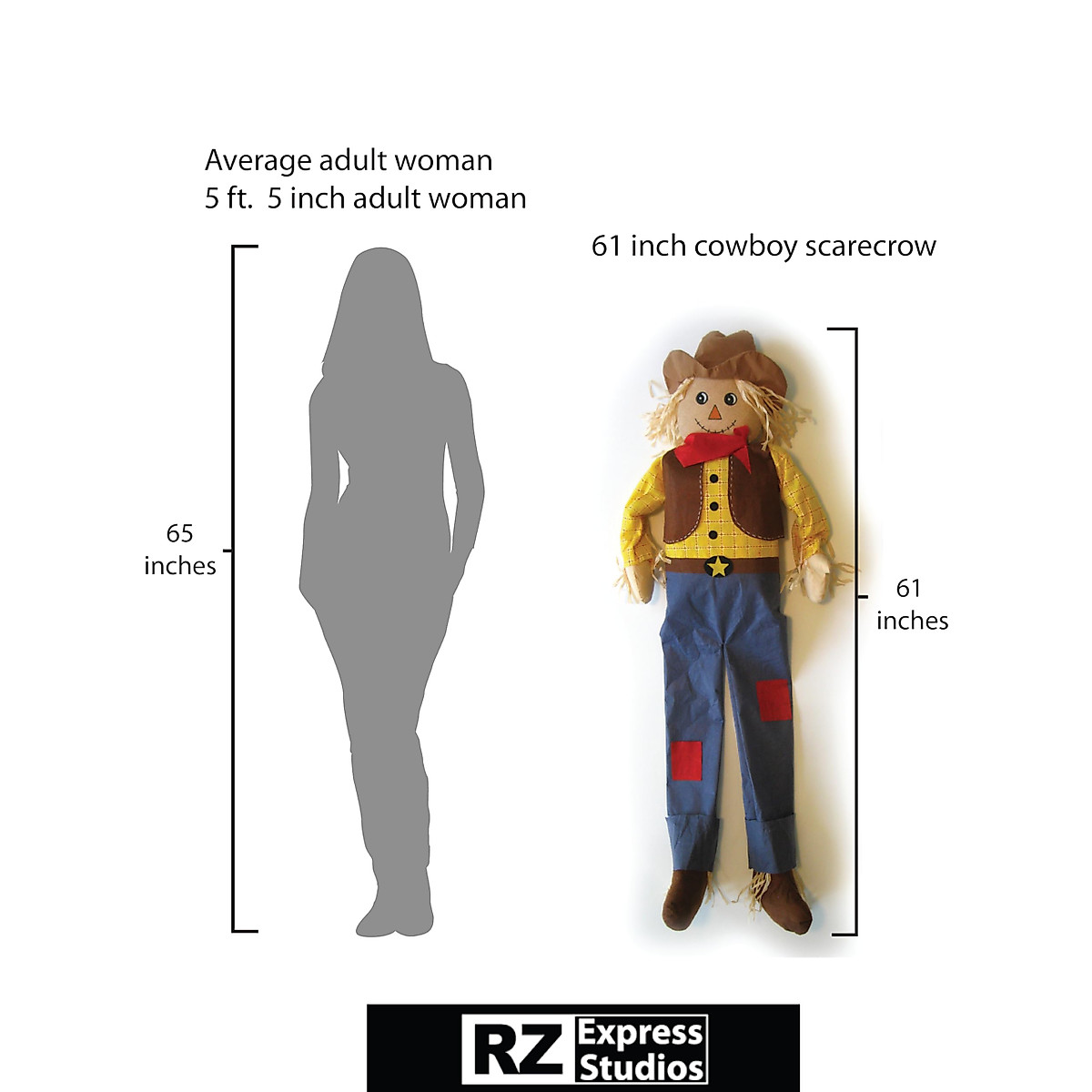 RZ Express Studios 61" Cowboy Scarecrow Western Country Sitting Fall Harvest Decoration