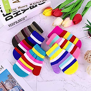 Cooraby 6 Pairs Warm Toddler Mittens Magic Stretch Kids Gloves Striped Mittens for Boys and Girls