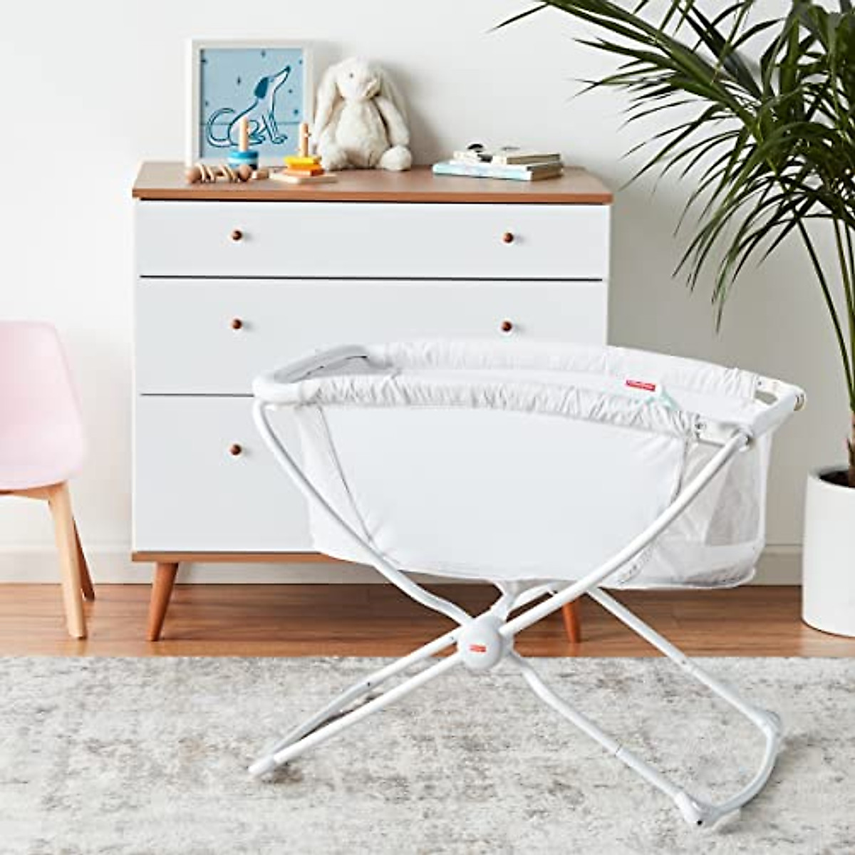 Fisher-Price Rock with Me Bassinet Color Scoops, Travel Baby Crib with Rocking Motion