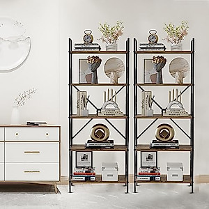 Huhote 5 Tier Bookshelf Bookcase Wood Tall Bookshelf Open Shelf,Farmhouse Bookshelf Book case, Industrial Bookshelf Storage Organizer for Bedroom,Living Room,Office, Rustic Brown