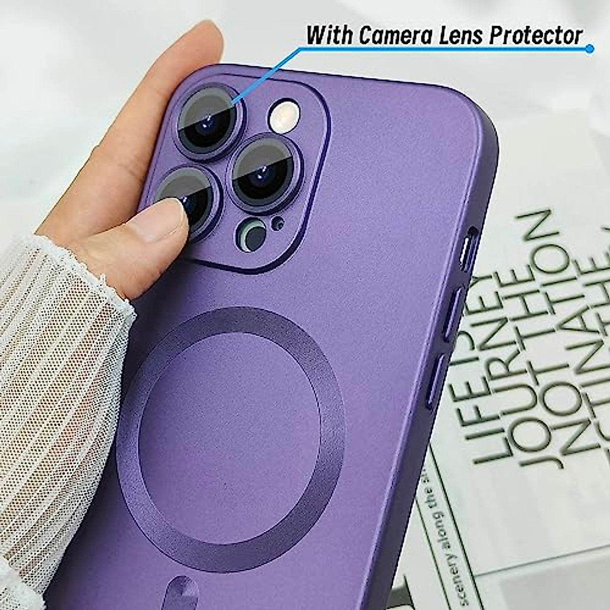 ankofave Magnetic case for iPhone 14 Pro Max Phone Case for Women, Matte Luxury Soft Metallic Luster Design with Camera Lens Protector, Compatible with Magsafe Case for iPhone 14 Pro Max 6.7"-Purple