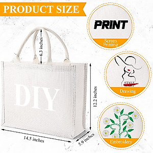 10 Pieces White Burlap Bags Jute Tote Gift Bags Reusable Bachelorette Party Favors Bags with Handles Burlap Tote Beach Bag for Party Favor Shopping Travel Wedding DIY Craft, 15.4 x 5.9 x 12.2 Inch