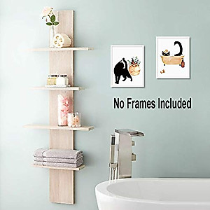 LHIUEM Black Cat Bathroom Decor, Funny Bathroom Wall Art, (Set of 4,8"X10",unframed) Modern Animals Kitty Pictures, Kitten Bathing Canvas Poster cat Lady Gifts for Women,Bathroom Set Decor