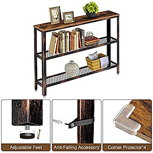 Rolanstar Console Table, Narrow Sofa Table with 2 Mesh Shelves, 47.2” Long Rustic Entryway Table with Retro Metal Frame, Entrance Table for Entryway, Hallway, Living Room, Bedroom