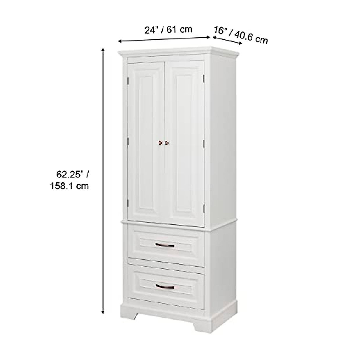 Teamson Home St James Linen Tower with 2 Doors and 2 Drawers with White Finish