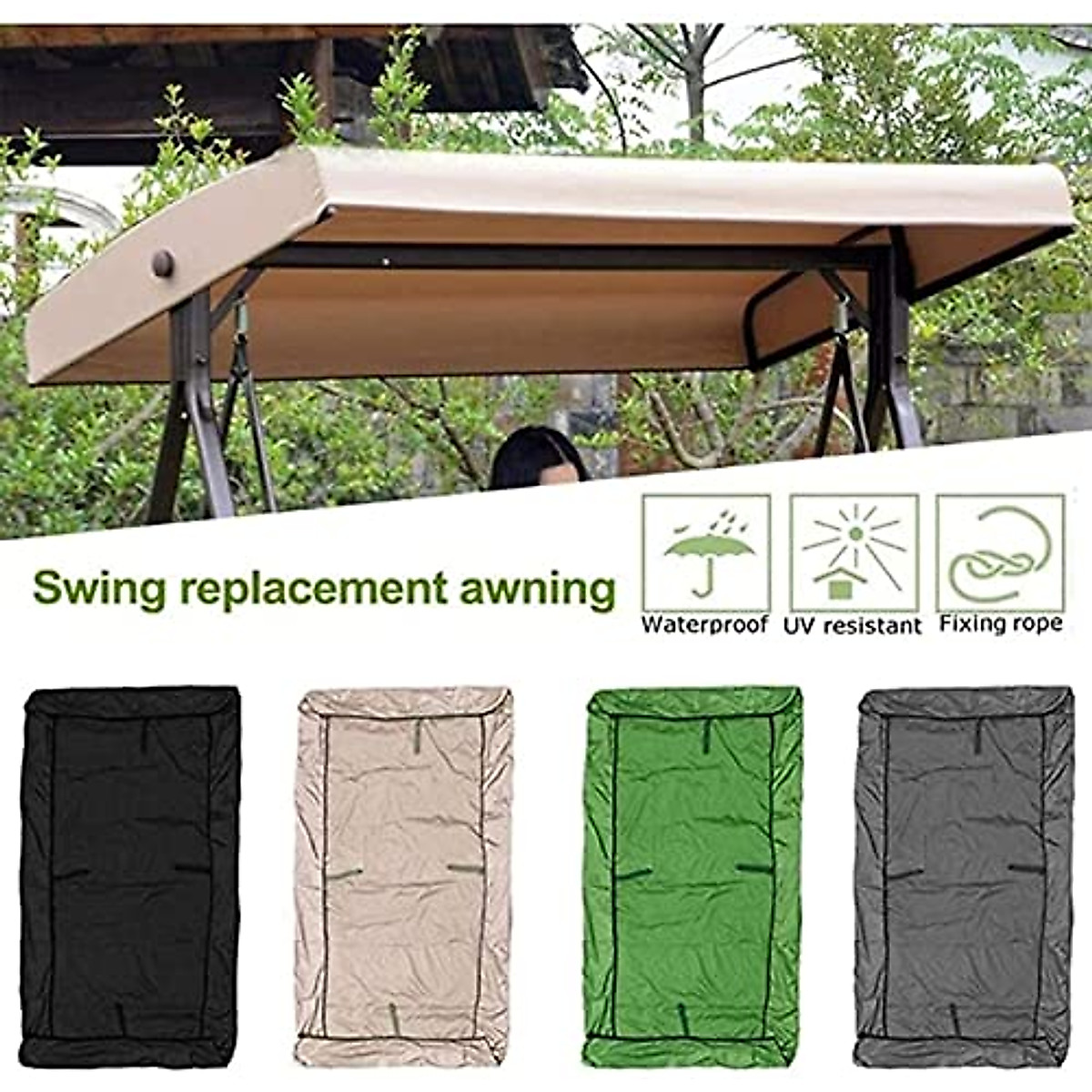 BTURYT 210D Oxford Cloth Patio Swing Top Cover with 4 Reinforced Corner Pockets,Replacement Canopy for Swing Seat 3 Seater Garden Hammock Cover-(top Cover only)