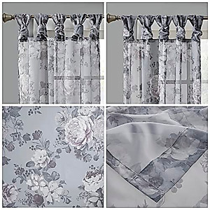 Madison Park Simone Floral Design Sheer Single Window Curtain Voile Privacy Drape for Bedroom, Livingroom, 50" x 84", Grey (MP40-6614)
