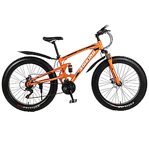 wavsurf Fat Tire Mountain Bike, 26'' 21 Speed Outdoor Snow Beach Hybrid MTB Racing Bikes for Adult, Comfort Cruiser Bicycle, Lightweight City Commuter Road Cycling, Dual Disc Brakes (A), 94x88x38cm