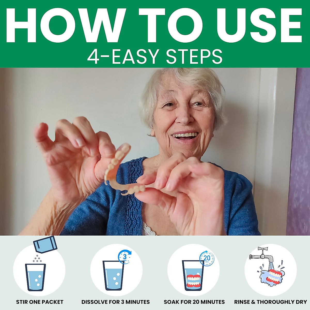 Protech Denture Cleaner (180 Days) Denture Cleanser for Retainers, Mouthguards, and Dentures, Nicotine and Coffee Stains Cleaner, Powder, 6-Month Supply