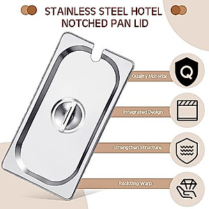 Bokon 6 Pack 1/3 Steam Table Pan Covers Stainless Steel Hotel Pan Lid with Handle Catering Food Pan Cover Slotted Notched Universal Food Pan Lid