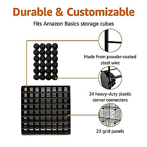 Amazon Basics 6-Cube Wire Grid Stackable Storage Shelves, 12 x 12-Inches, Black, 12.6"D x 26"W x 38"H