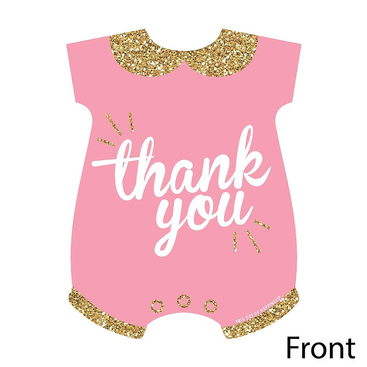 Big Dot of Happiness Hello Little One - Pink and Gold - Shaped Girl Baby Shower Thank You Note Cards with Envelopes - Set of 12