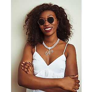 RLMOON Cursive Silver Initial Necklace for Women Miami Iced Out Cuban Chain Choker Necklace Diamond Initial Heart Pendant Letter Necklace Alphabet Hip Hop Jewelry M