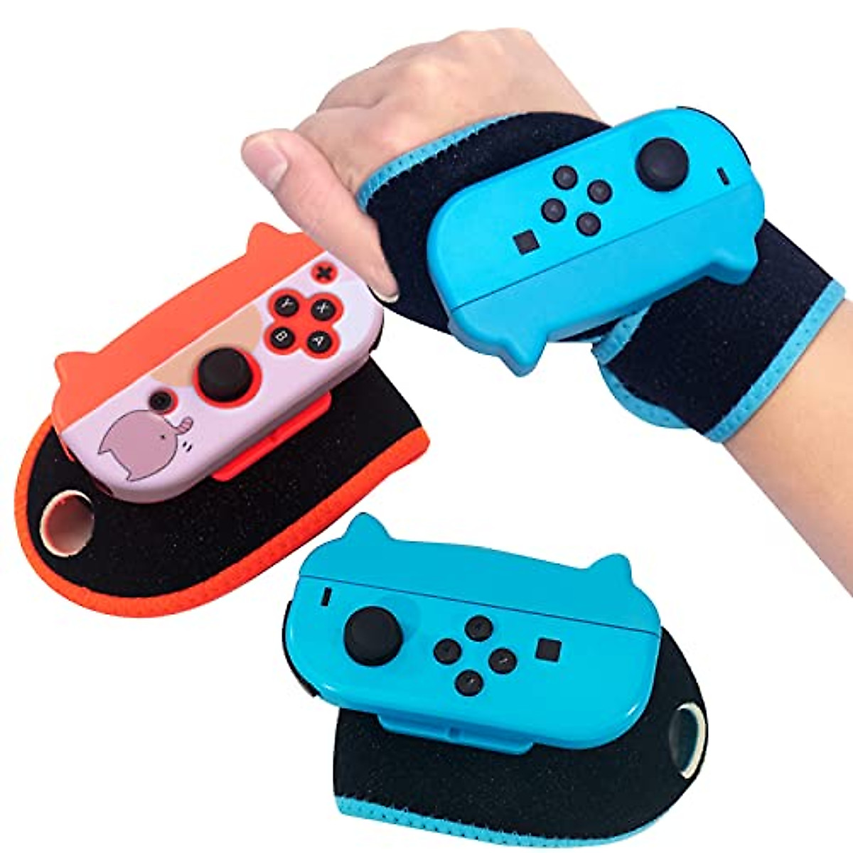 NANANINO Switch Boxing Grips, Switch Wrist Strap Compatible with Nintendo Switch Boxing Game and Switch Dance Game - Blue and Red (2 Packs)