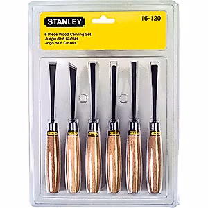 Stanley 16120 6-Piece Wood Carving Set (Brown) - Woodworking Chisel Set for Beginners and Professionals