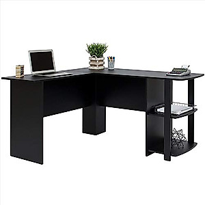 L Shaped Desk with 2 Tier Bookshelves, Computer Corner Desk, Home Office Writing Workstation, Gaming Desk PC Laptop Table with Storage for Study/Writing/Working (Black)