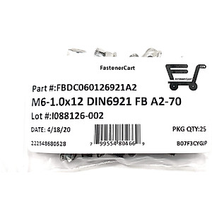 M6-1.00 x 12 Stainless Steel Flange Bolt DIN 6921 A2 (25 Pieces) M6x12