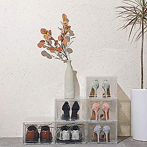 Otwthsui Shoe Box, Shoe Boxes Clear Plastic Stackable, Clear Plastic Shoe Boxes for Closets and Entryway, 13.38 × 9.84 × 7.08Inch, Foldable Plastic Shoe Organizer, 6 Pack (Clear)