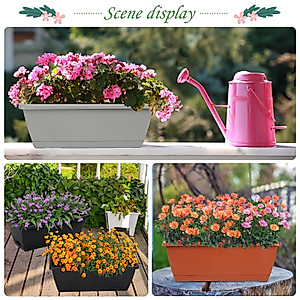 Lysjtsr 12Pcs 17Inches Rectangle Planter Box with Drainage Holes and Trays Plastic Planters Flower Boxes Pots for Indoor Outdoor Plants Patio Garden Home Decor Porch Yard (Gray)