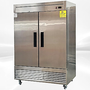 Commercial Freezer 2-Doors Solid Upright Reach in Two Section Stainless Steel NSF 54" Width, Capacity 47 Cuft, Bottom Mounted Restaurant Quality Kitchen Side by Side Cold -8°F