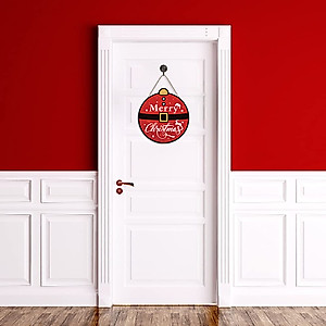FWIEXA Christmas Door Hanger Decorations, Funny Santa Claus Merry Christmas Door Sign, Round Christmas Wooden Signs for Front Door Home Farmhouse Decor (12''x 11'')