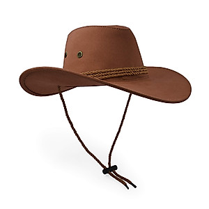 Cowboy Hat, Sun Hat Faux Felt Leather Suede Travel Cap Western Hat Outdoor Sun Protect Brown