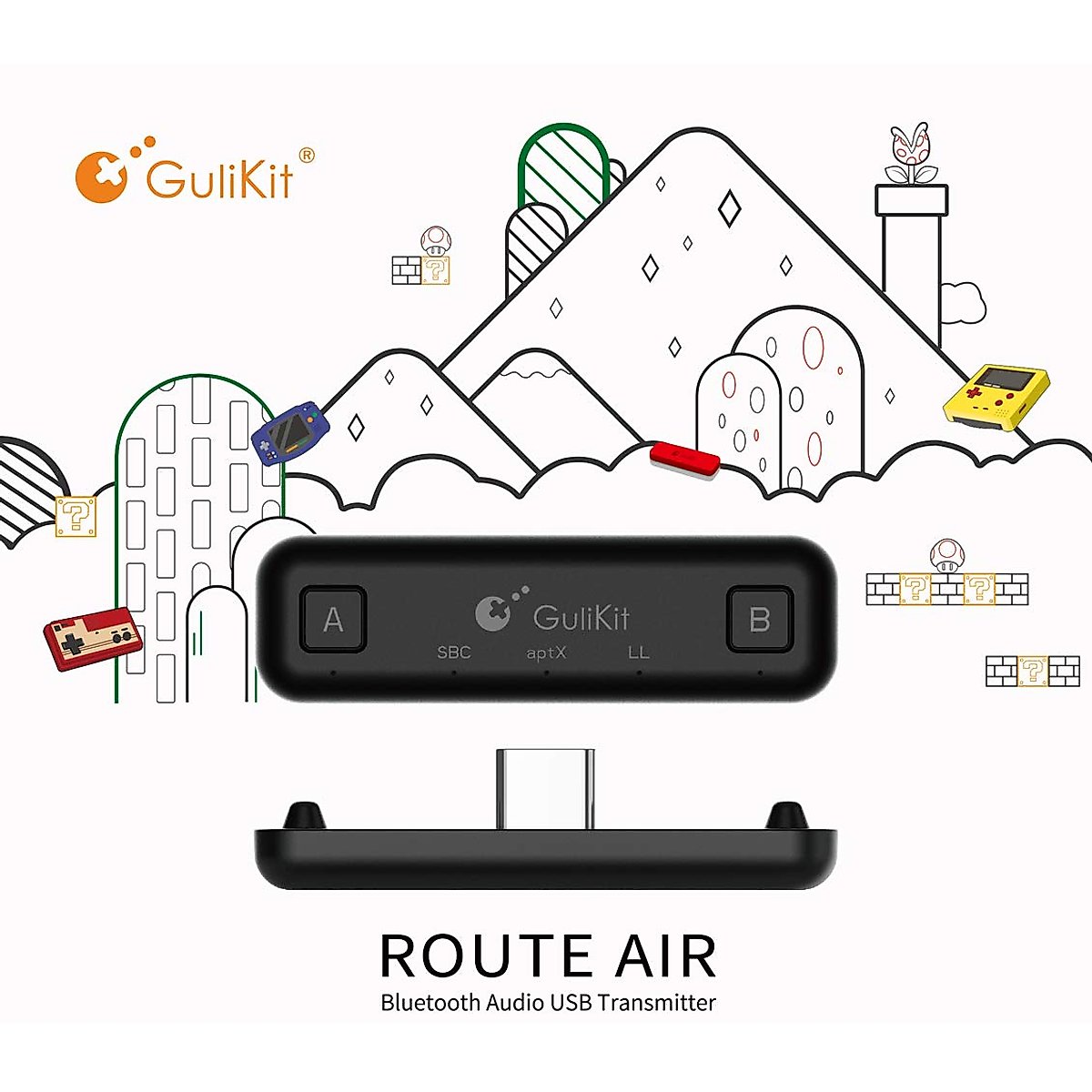 GuliKit Route Air Bluetooth Audio USB Adapter Transmitter for Nintendo Switch & Lite PS5 PS4, USB-C to A Wireless Connector, Easy to Connect with Airpods and All Bluetooth Speakers/Headphones(Black)