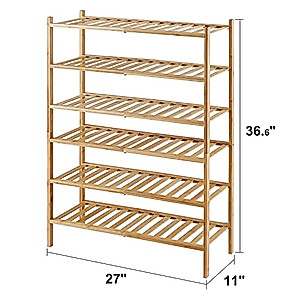 viewcare 9-Tier Bamboo Shoe Rack for Entryway, Stackable | Foldable | Natural, Free Standing Shoe Racks for Hallway Closet