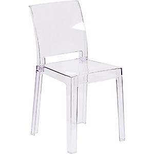 Flash Furniture Emilie Ghost Chair with Square Back in Transparent Crystal