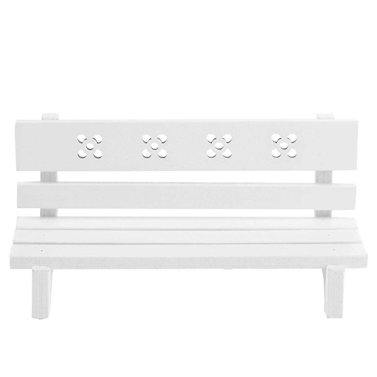Zerodis 1/12 Scale Dollhouse Wooden Park Bench Simulation Miniature Furniture Chair Park Seat Mini Dollhouses Landscape Art DIY Craft Ornament Fairy Garden Decor Doll Toys Accessories (White)
