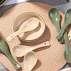 Ceramic Soup Spoons Set of 6 Nordic Style Small Spoon for Ramen Pho Dessert Ice Cream Wonton Beige