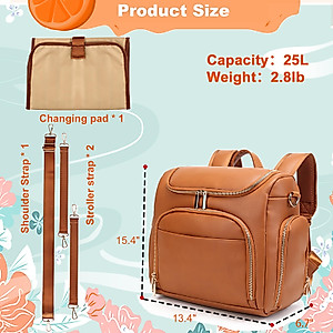 Leather Diaper Bag Backpack with Changing Pad - Multi-Function Large Capacity Baby Bag with Adjustable Shoulder Strap & Stroller Straps