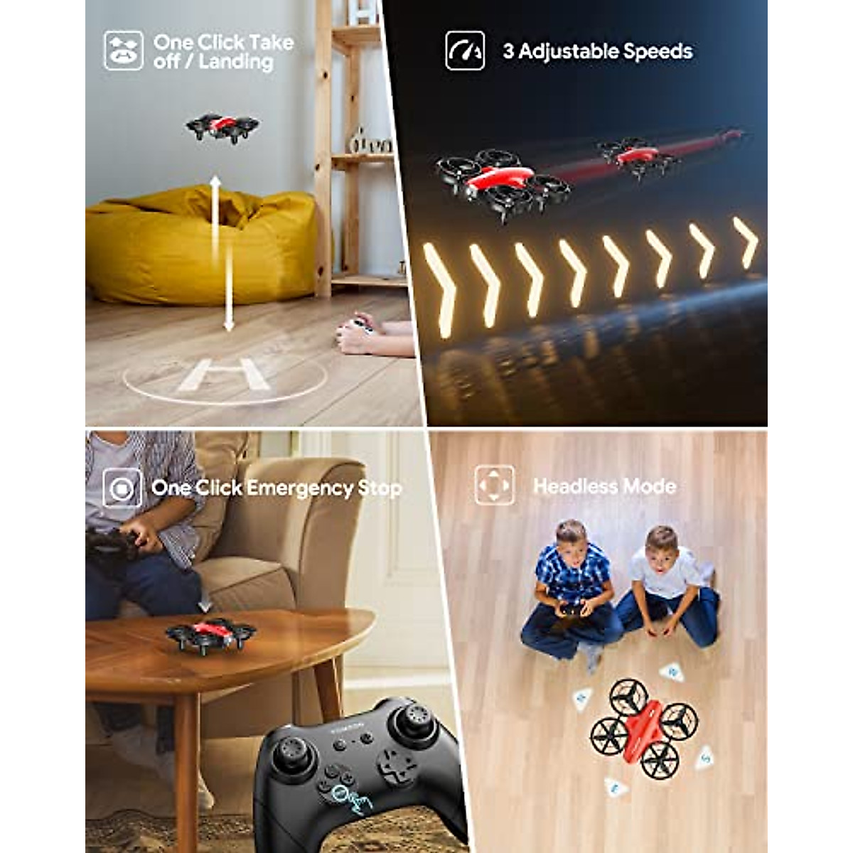 TOMZON 2 Pack A24 Drone for Kids with Battle Mode, Small RC Drone with Throw to Go, Kids Drone with Circle Fly, Self Spin, 3D Flip, 2-In-1 Quadcopter with Altitude Hold, Headless Mode, 4 Batteries