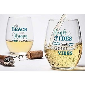 Lillian Rose Beach Life Wine Glass Set, 2 Count (Pack of 1), Clear